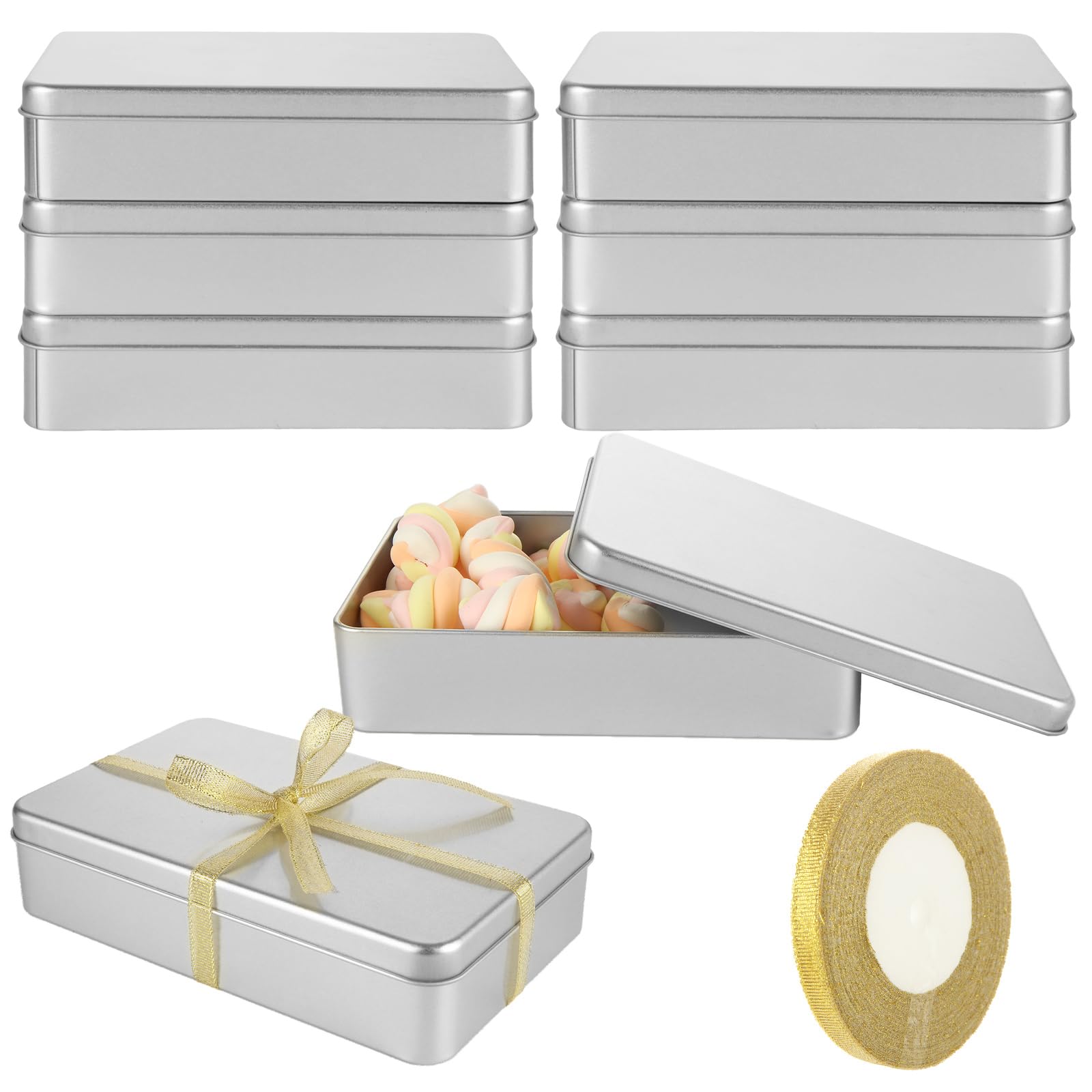 ACXFOND 10 Pack Empty Metal Tins Box with Lid, cookie tins with lids Tins Cans Storage Container for Treats, Gifts, Favors, Candle and Crafts (7.2 x 4.4 x 1.7 Inches)