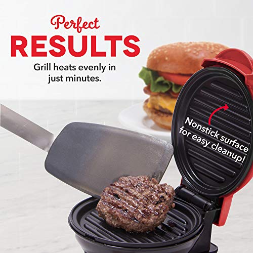 Dash DMS001RD Mini Maker Electric Round Griddle + Included Recipe Book, Red & Mini Maker Portable Grill Machine + Panini Press with Recipe Guide - Red