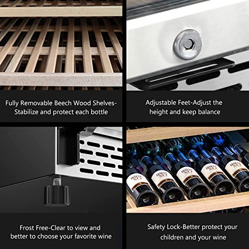 ROVRAk Advanced 24 inch Wine Cooler Refrigerator, 154 Bottle Large Capacity Frost Free Wine Fridge, Fashion Arc Handle with Digital Temperature Control Screen…