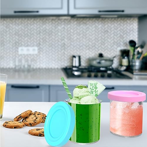 XOOBIU Extras Containers 16oz, Replacement for Ninja Creami Pints And Lids, Compatible with NC301 NC300 Series, BPA Free & Dishwasher Safe Leak Proof (Pink/Blue)