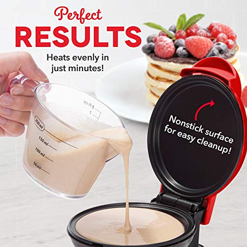 Dash DMS001RD Mini Maker Electric Round Griddle + Included Recipe Book, Red & Mini Maker Portable Grill Machine + Panini Press with Recipe Guide - Red