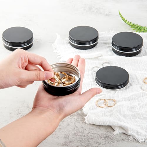 Restaurantware RW Base 2 Ounce Tin Storage Boxes 10 Round Tin Boxes With Lids - Durable Screwable Lids Black Aluminum Storage Containers Customizable Fits Mints Pills Or Herbs