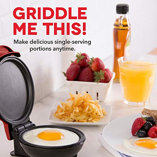 Dash DMS001RD Mini Maker Electric Round Griddle + Included Recipe Book, Red & Mini Maker Portable Grill Machine + Panini Press with Recipe Guide - Red