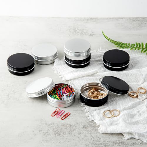 Restaurantware RW Base 2 Ounce Tin Storage Boxes 10 Round Tin Boxes With Lids - Durable Screwable Lids Black Aluminum Storage Containers Customizable Fits Mints Pills Or Herbs