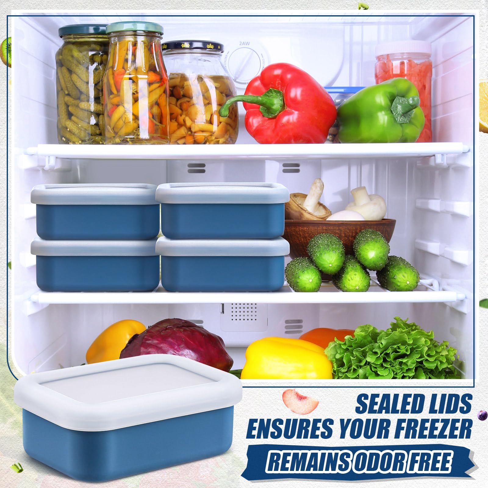 Nuogo 8 Pcs 1 Cup Silicone Freezer Trays with Lid Silicone Soup Molds Rectangle Soup Freezer Containers Reusable Food Preserving Tray Ice Trays for Soups Sauces Stews(Dark Blue)