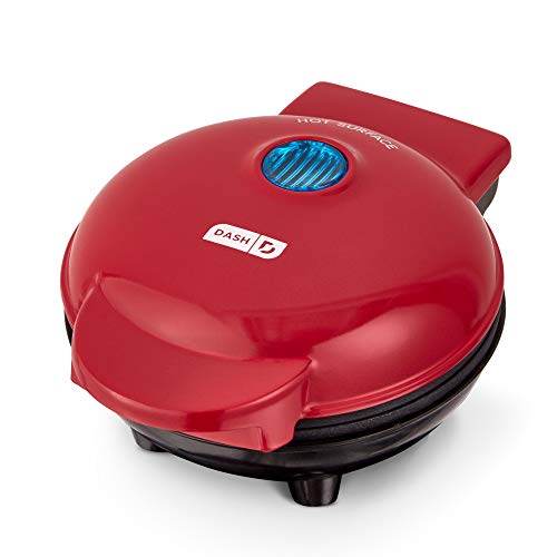 Dash DMS001RD Mini Maker Electric Round Griddle + Included Recipe Book, Red & Mini Maker Portable Grill Machine + Panini Press with Recipe Guide - Red