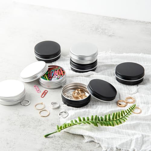 Restaurantware RW Base 2 Ounce Tin Storage Boxes 10 Round Tin Boxes With Lids - Durable Screwable Lids Black Aluminum Storage Containers Customizable Fits Mints Pills Or Herbs