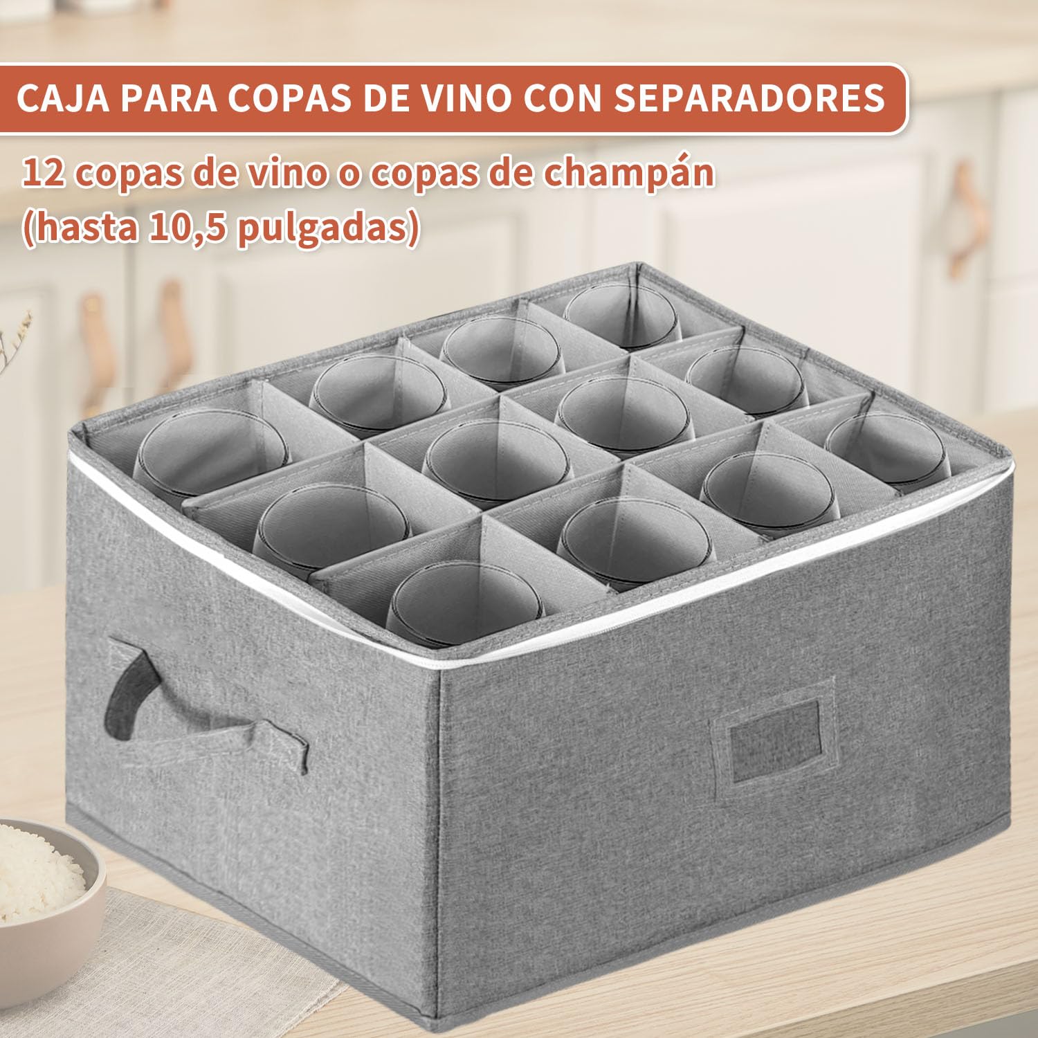 BOHEMIABY Wine Glass Storage Box with Dividers, Glassware Storage Containers-Holds 12 Red or White Wine glasses, Champagne Flutes, Crystal, Hard Shell and Stackable, Label Window