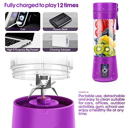 Portable Blender, MIAOKE Personal Mini Juice Blender, USB Rchargeable Juicer Cup with Six Blades in 3D, Smoothie Blender Home/Office/Outdoors, Dark purple
