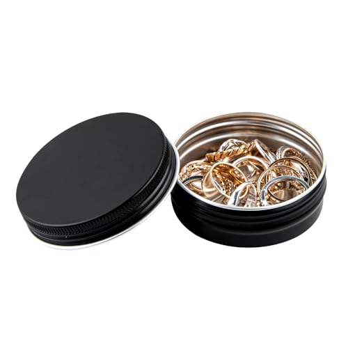 Restaurantware RW Base 2 Ounce Tin Storage Boxes 10 Round Tin Boxes With Lids - Durable Screwable Lids Black Aluminum Storage Containers Customizable Fits Mints Pills Or Herbs