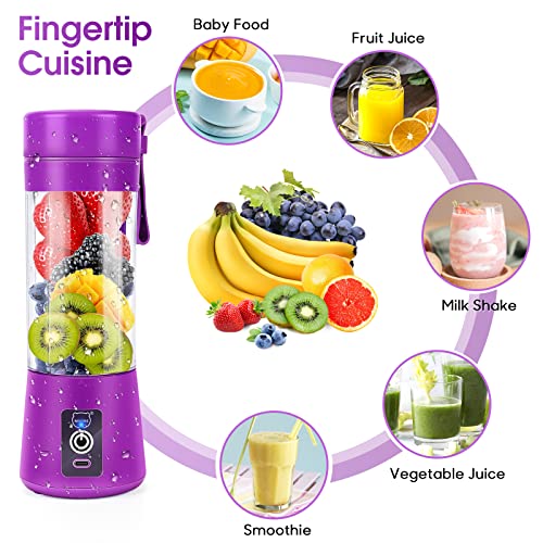 Portable Blender, MIAOKE Personal Mini Juice Blender, USB Rchargeable Juicer Cup with Six Blades in 3D, Smoothie Blender Home/Office/Outdoors, Dark purple