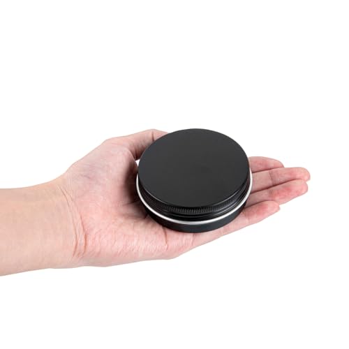 Restaurantware RW Base 2 Ounce Tin Storage Boxes 10 Round Tin Boxes With Lids - Durable Screwable Lids Black Aluminum Storage Containers Customizable Fits Mints Pills Or Herbs