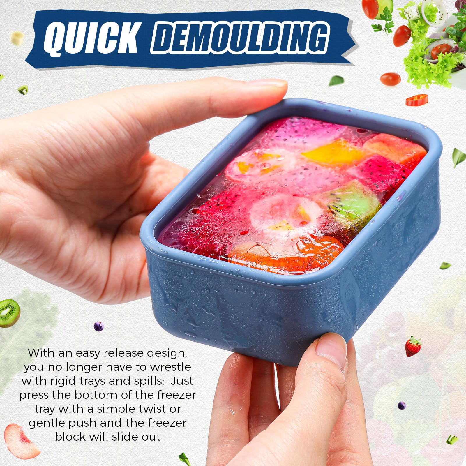 Nuogo 8 Pcs 1 Cup Silicone Freezer Trays with Lid Silicone Soup Molds Rectangle Soup Freezer Containers Reusable Food Preserving Tray Ice Trays for Soups Sauces Stews(Dark Blue)