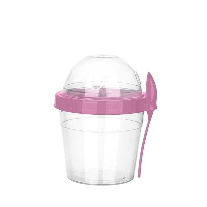 EYNEL 4 Pack 17 oz Small Breakfast On The Go Yogurt Parfait Cups, Reusable Plastic Containers with Lids and Spoons, Perfect Jars for Overnight Oats Cereal Granola Oatmeal (4 Colors Set)