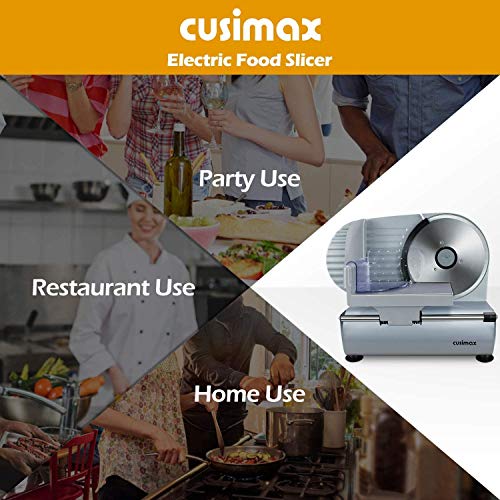 CUSIMAX Meat Slicer Electric Food Slicer with 7.5” Removable Stainless Steel Blade and Pusher, Deli Cheese Fruit Vegetable Bread Cutter, Adjustable Knob for Thickness, Food Carriage & Non-Slip Feet
