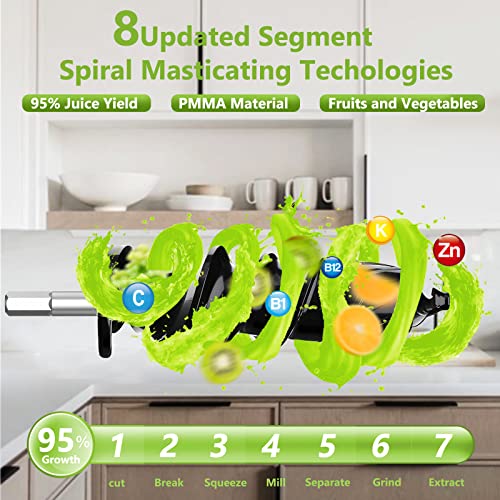 FEZEN Slow Masticating Juicer for Cold Press, Easy to Clean & Use, Celery Juice Extractor, Wheatgrass Juice Extractor, High Juice Yield & Fresh Taste (Silver)