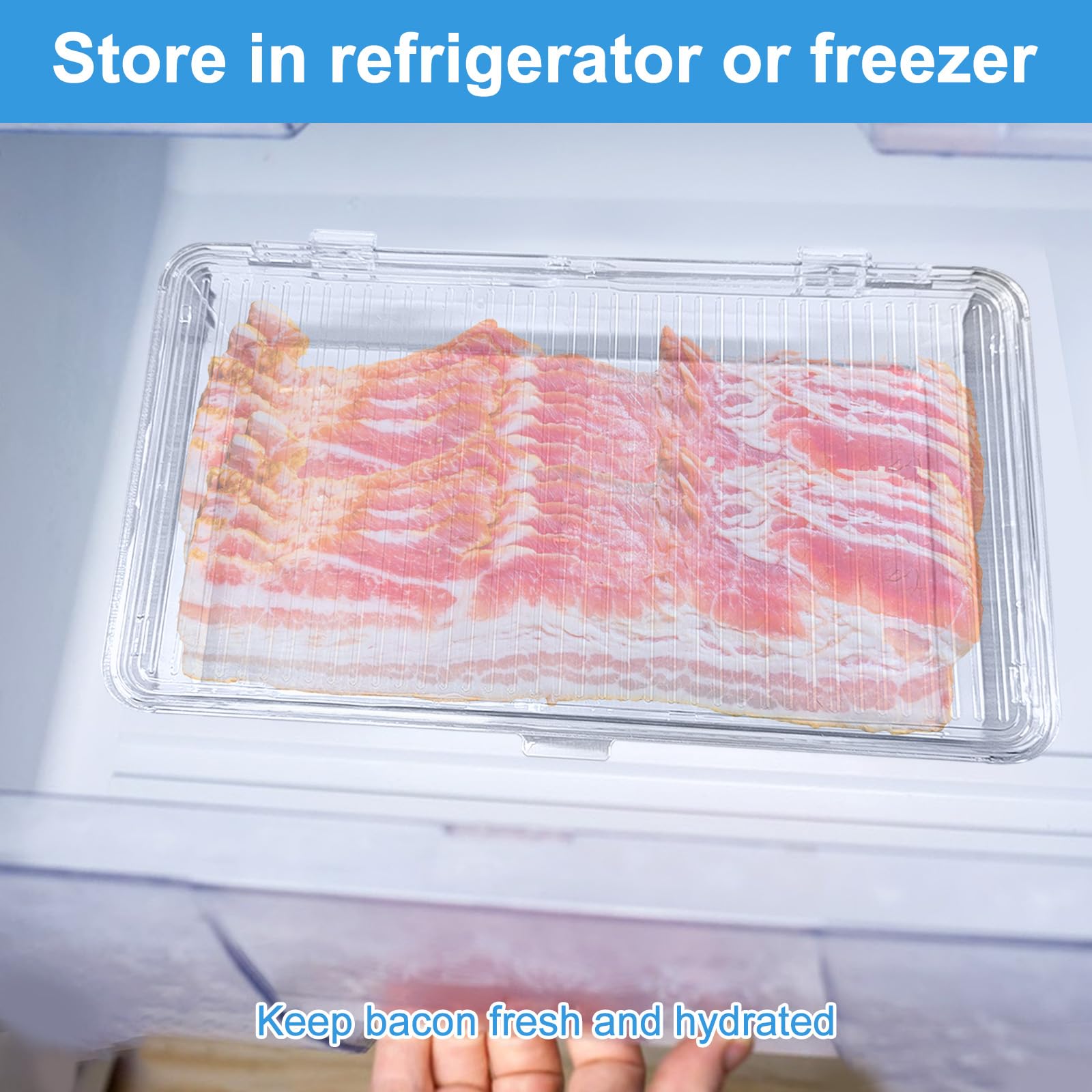 Wensdr Bacon Container with Serving Tong for refrigerator Cheese Storage Container with Lid Large Capacity Plastic Lunch Meat Container