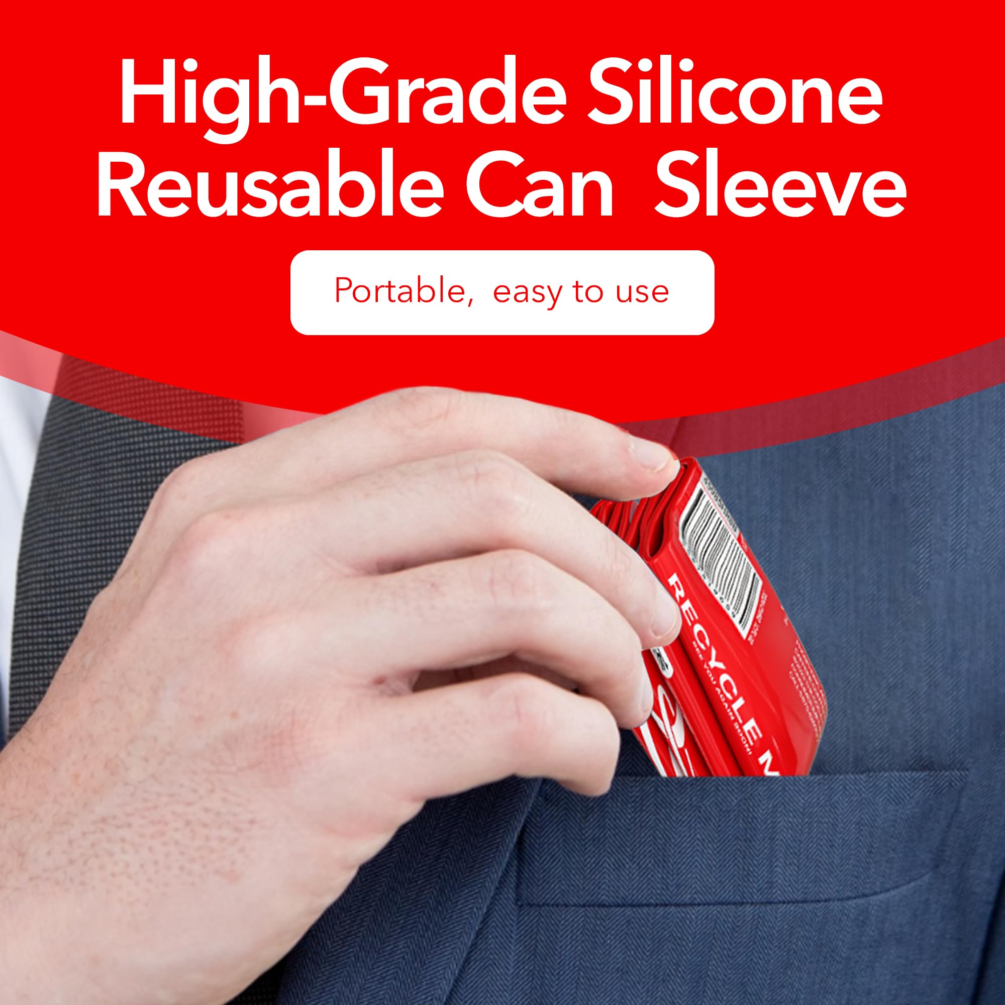 BeerSkin Skywin Silicone Can Cover Red-3 Pack 12oz (355ml), Silicone Can Sleeve, Soda Can Sleeve, Hides Can by Disguising as a Can of Soda (Horizontal)