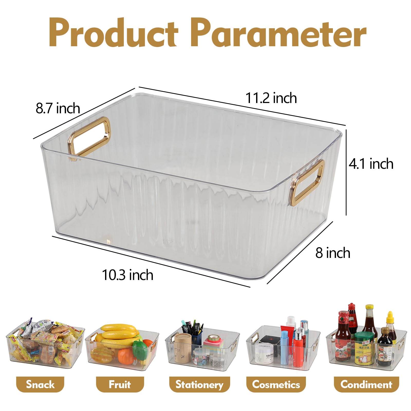 Jandson Clear Plastic Storage Bin, 4 Pack Pantry Organizer Containers