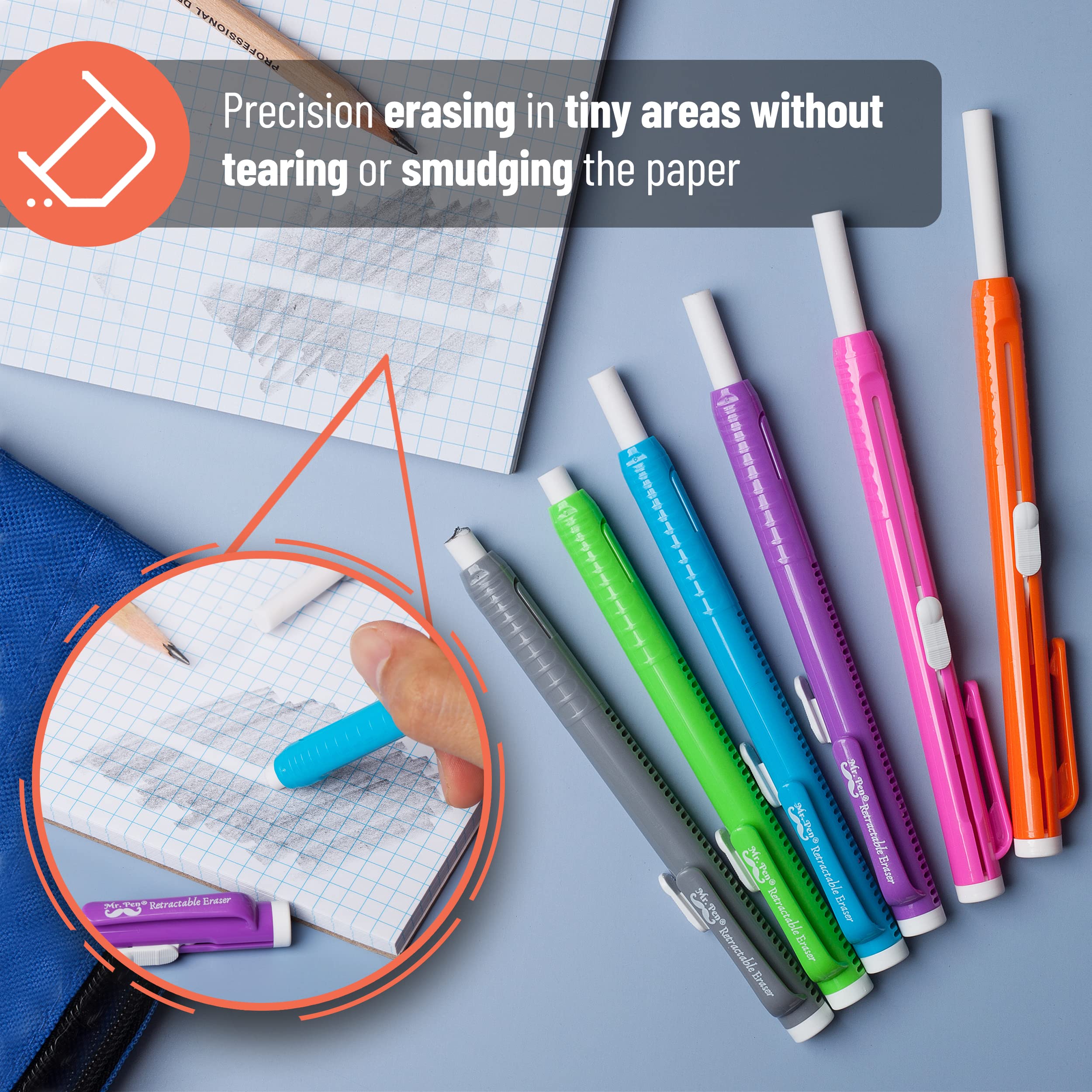 Mr. Pen Retractable Mechanical Eraser Pen, Pack of 6, Assorted Color