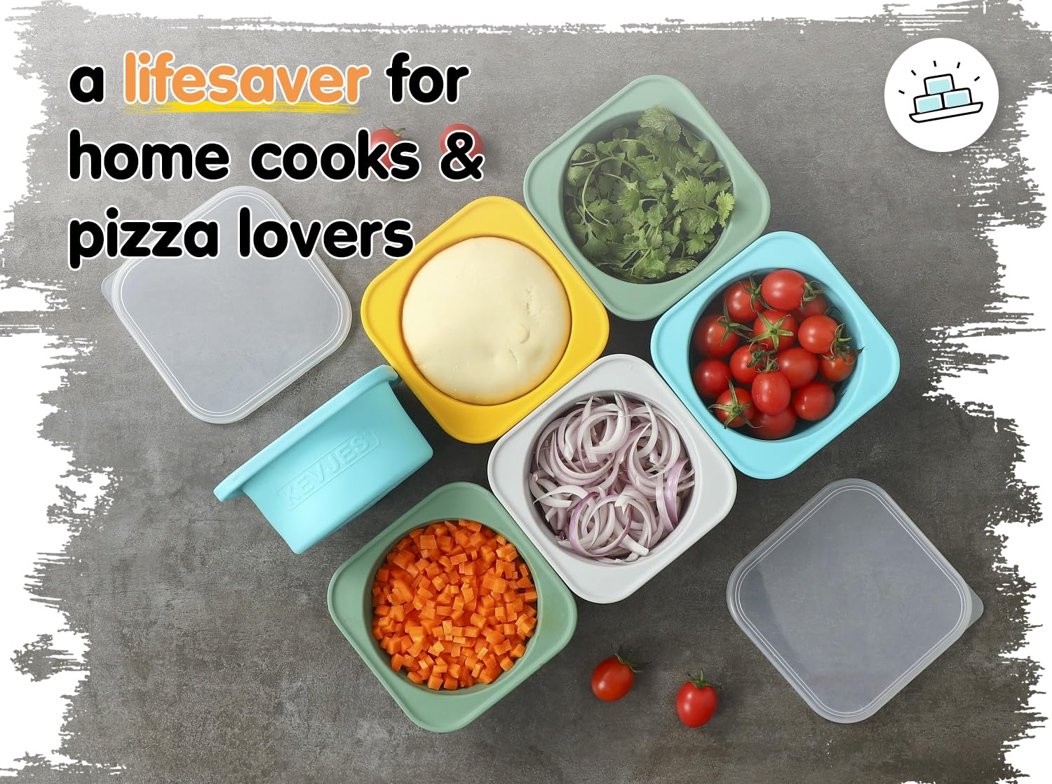 KEVJES PLUS 1000ml Pizza Dough Proofing Containers for DIY family Artisan Pizza, Food Grade Silicone Stackable Boxes with Lids, Freezer, Fridge, Dishwasher Safe,4sets (Gray)