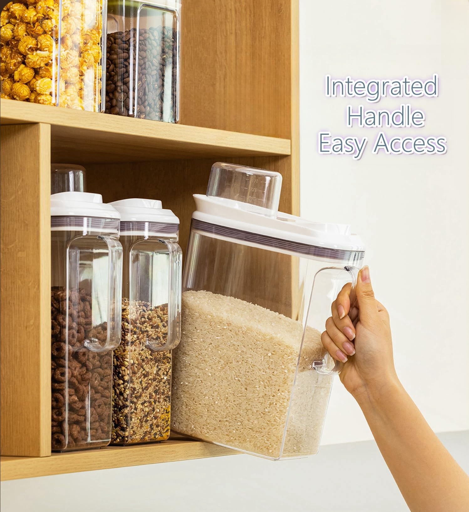 BeiZanWan Cereal Containers Storage Airtight,3.5L Rice Storage Container with Measuring Cup,Cereal Dispenser with Spout/Handle,Dry Food Storage Container(Food Grade)