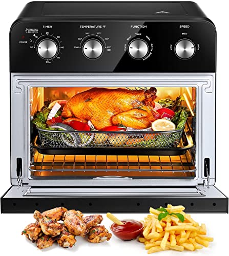 FOHERE Air Fryer Oven Combo, 6 Slice 24 QT Multi-function Convection Oven, 1700W Toaster Oven for Rotisserie, Dehydrate, Air Fry, Bake & Reheat, Fry Oil-Free, Non-Stick Inner, 6 Accessories & 100 Recipes