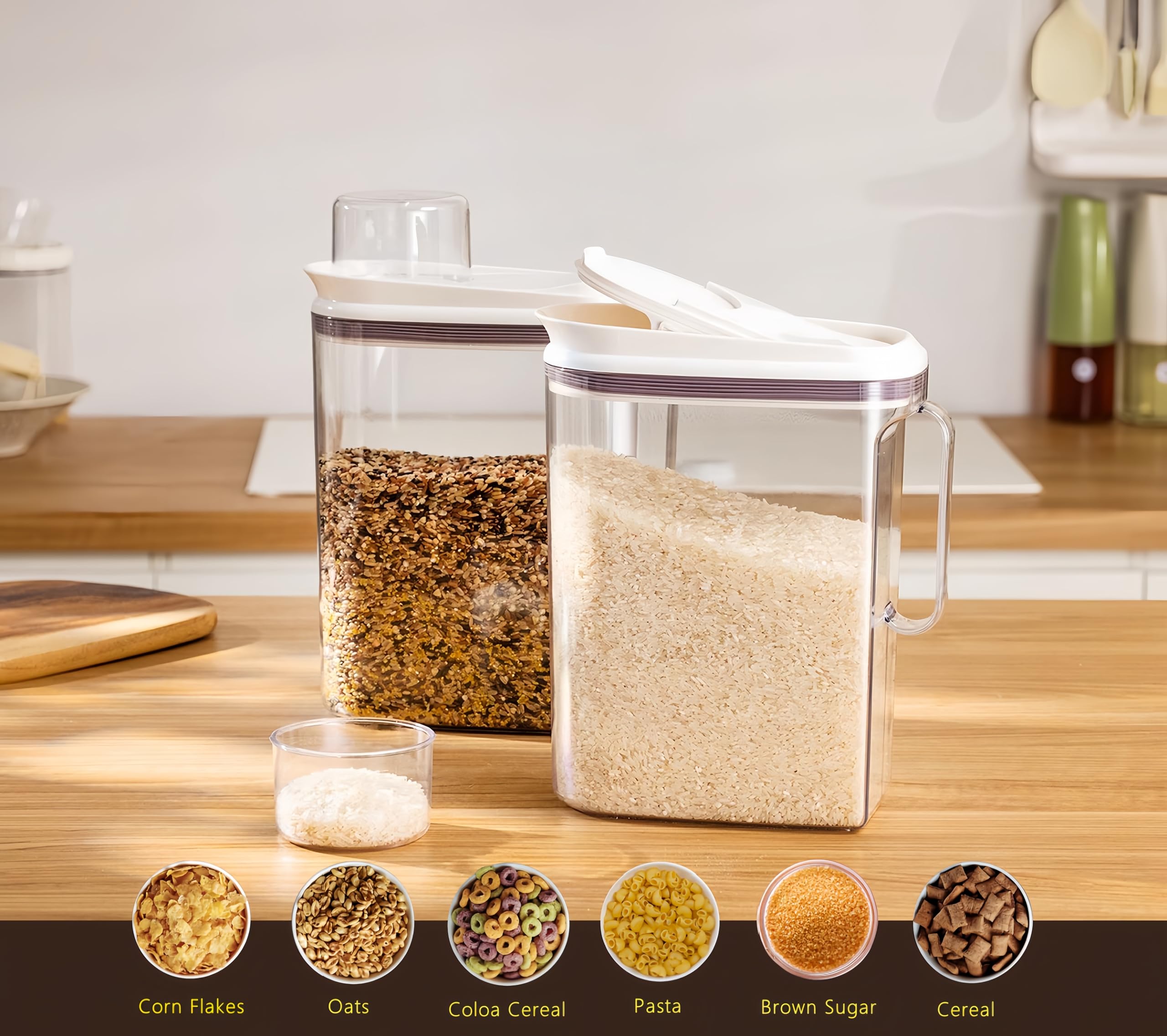BeiZanWan Cereal Containers Storage Airtight,3.5L Rice Storage Container with Measuring Cup,Cereal Dispenser with Spout/Handle,Dry Food Storage Container(Food Grade)