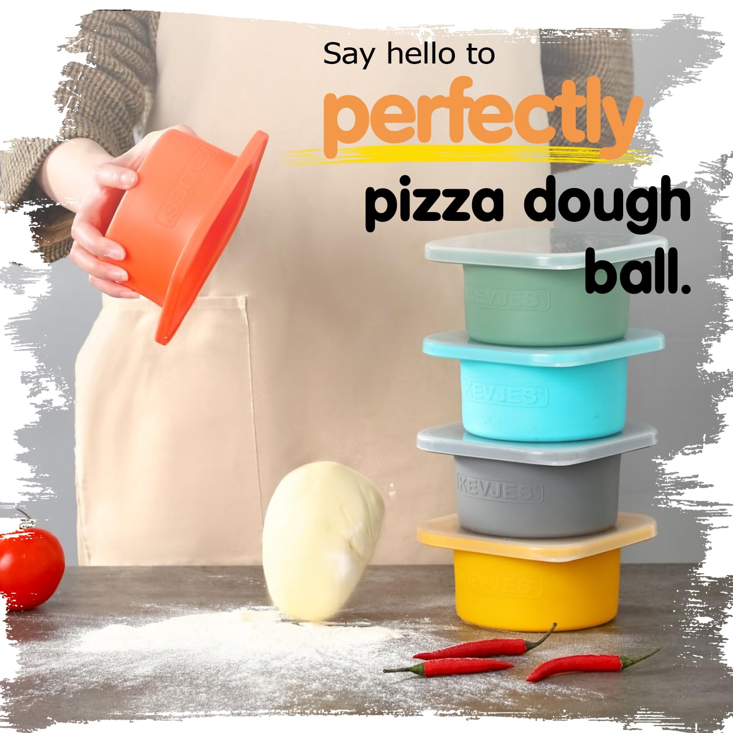 KEVJES PLUS 1000ml Pizza Dough Proofing Containers for DIY family Artisan Pizza, Food Grade Silicone Stackable Boxes with Lids, Freezer, Fridge, Dishwasher Safe,4sets (Gray)