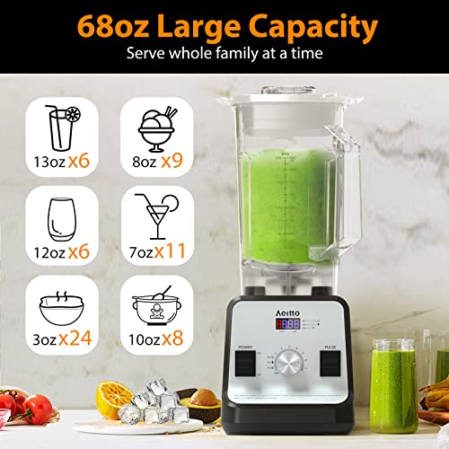 Aeitto Blender, Blenders for Kitchen with 1500-Watt Motor, 68 Oz Large Capacity, 3-Preset Function Countertop Professional Blenders for Ice Crush, Frozen Drinks(Sliver)