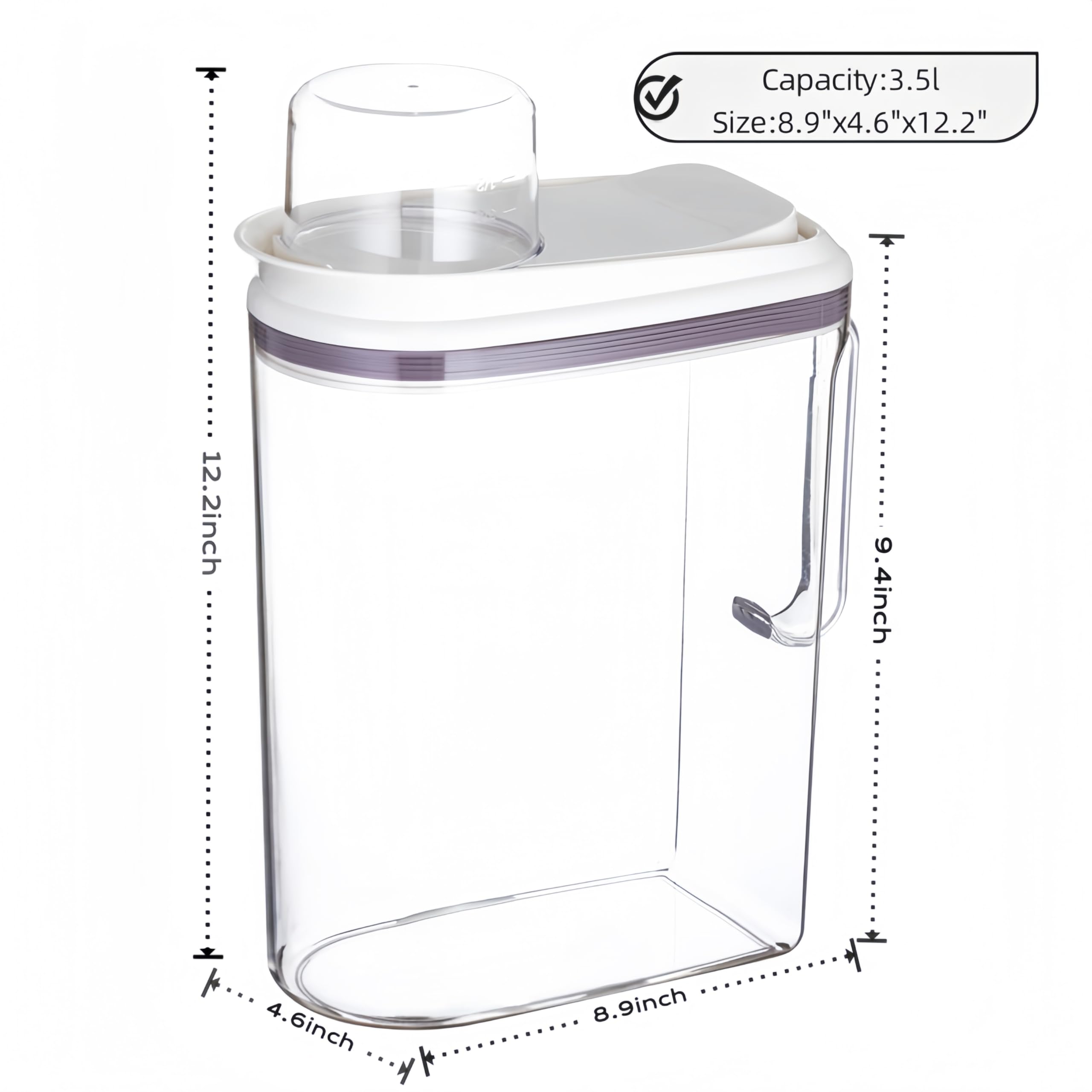 BeiZanWan Cereal Containers Storage Airtight,3.5L Rice Storage Container with Measuring Cup,Cereal Dispenser with Spout/Handle,Dry Food Storage Container(Food Grade)