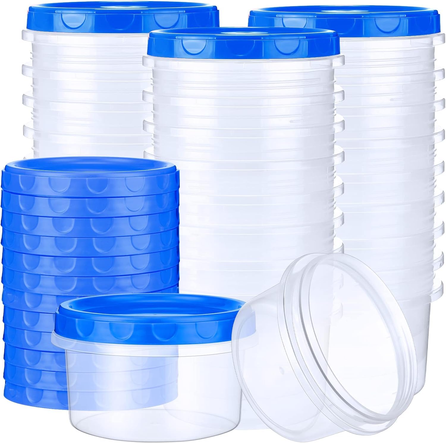 YOWOCHUNG Series 10 Pack 14 ounce Reusable Small Plastic Freezer Storage Container Twist Top Deli Jars with Screw Lid for Food Round Wide Mouth Lunch Snacks Cup, Freezer, Dishwasher Safe (Blue)