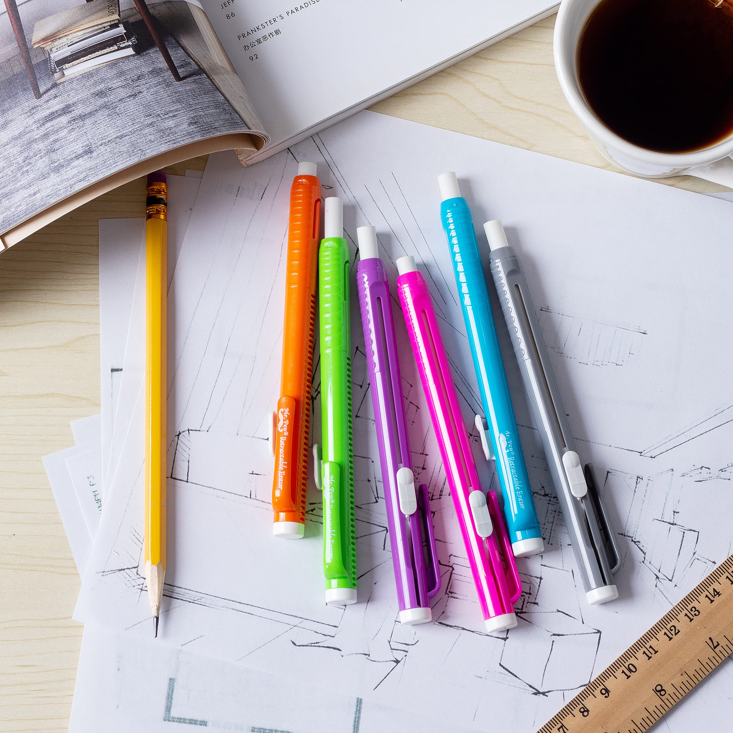 Mr. Pen Retractable Mechanical Eraser Pen, Pack of 6, Assorted Color