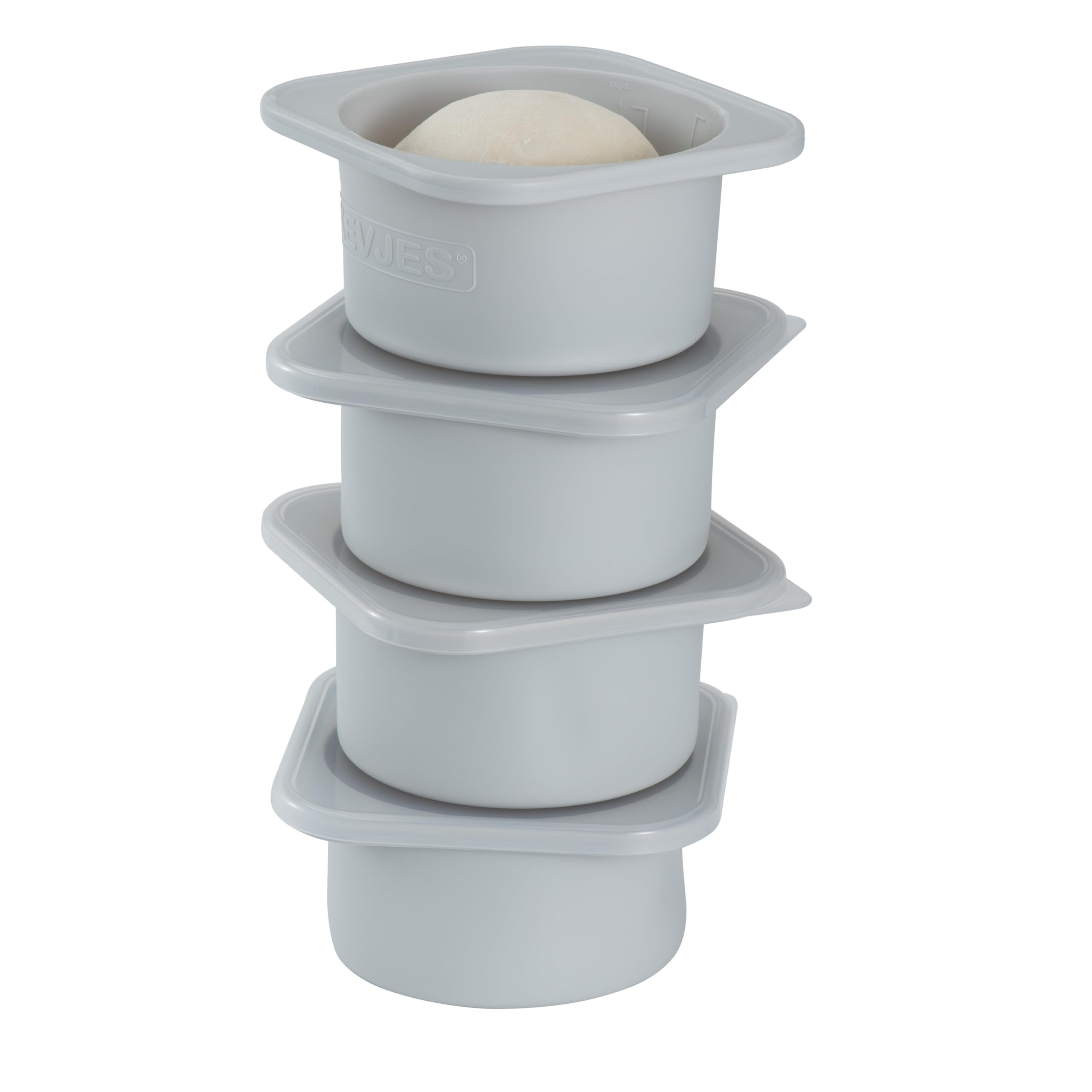KEVJES PLUS 1000ml Pizza Dough Proofing Containers for DIY family Artisan Pizza, Food Grade Silicone Stackable Boxes with Lids, Freezer, Fridge, Dishwasher Safe,4sets (Gray)