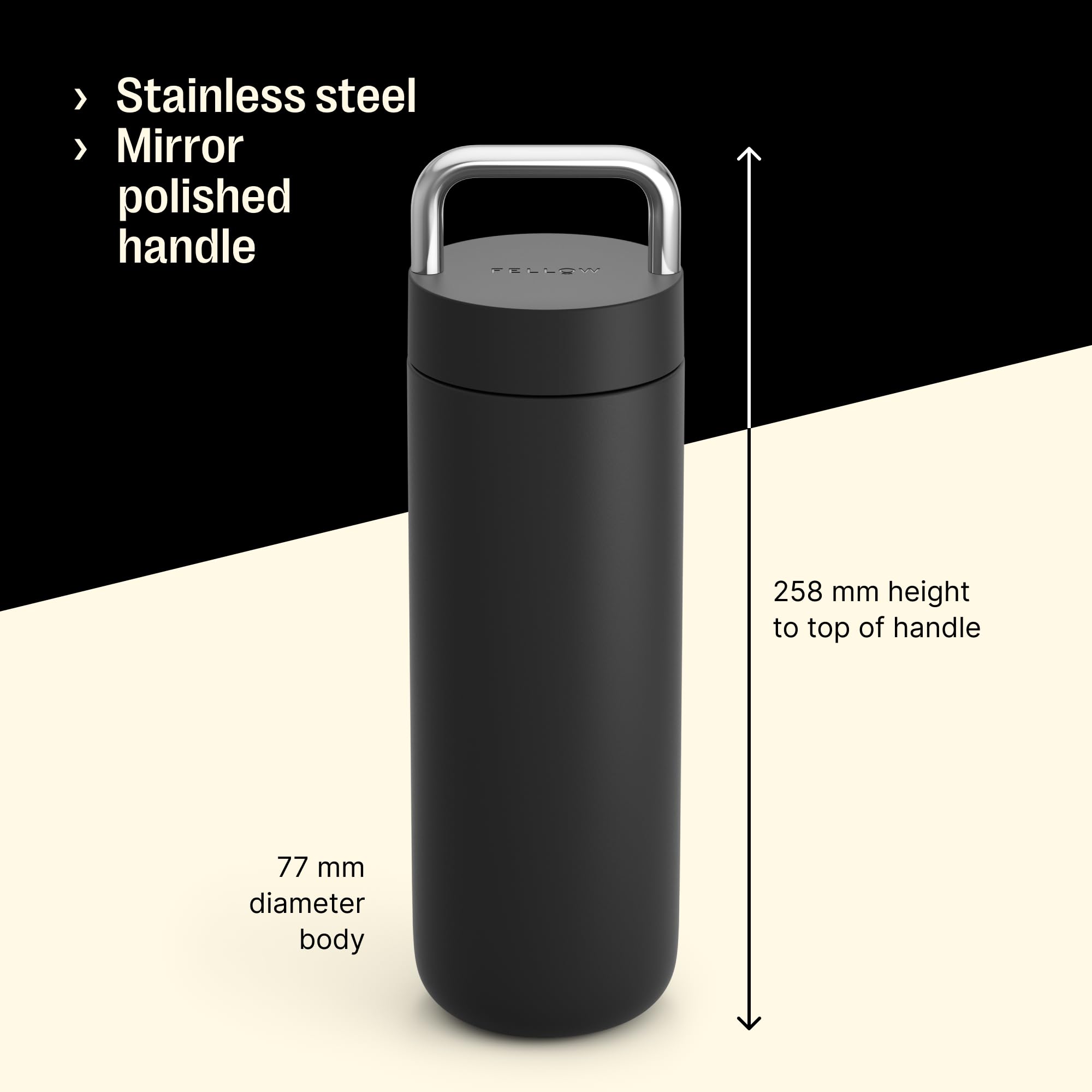 Fellow 20 oz Carter Carry Vacuum Insulated Tumbler for Water, Tea, Coffee, Smoothies, & more - Stainless Steel - Keeps Heat for 12 Hours/Stays Cold for 24 Hours-Leak-Proof Seal-Slim Width-Matte Black