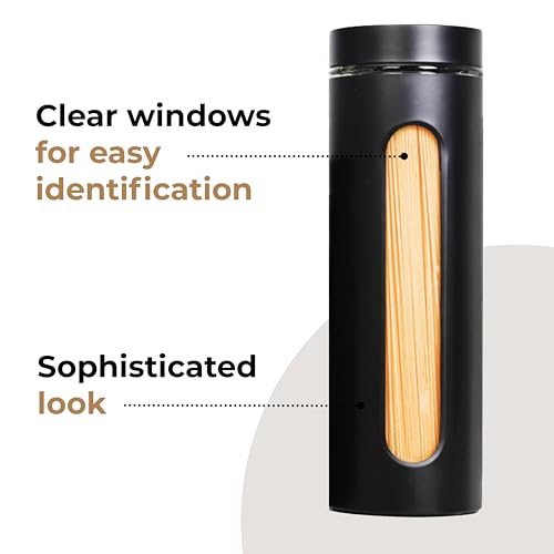 JS Gourmet 4 Pcs Stainless Steel Canisters Set for Kitchen with Glass Window and Airtight Lid, Perfect for Storing Coffee, Spaghetti, Sugar, Beans and Dry Ingredients (Black)