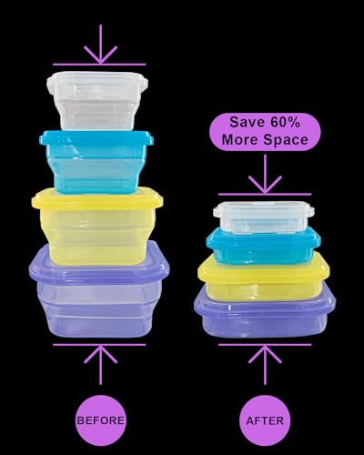 DGitaor Collapsible Silicone Food Storage Containers with BPA-Free Airtight Lids, Microwave, Dishwasher, and Freezer Safe, Stackable Foldable 4 Packs