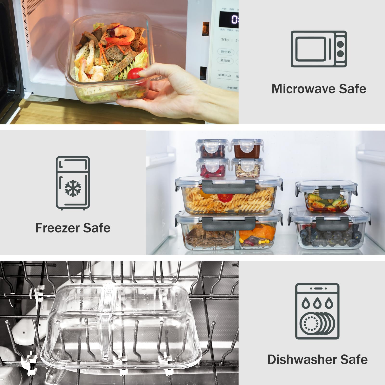 Moretoes 26Pcs (8 Food Storage Containers, 8 Lids and 10 Silicone Food Trays) Meal Prep Containers Glass Food Storage Containers with Lids, Leak-proof Sealed Storage Containers for Lunch Microwave