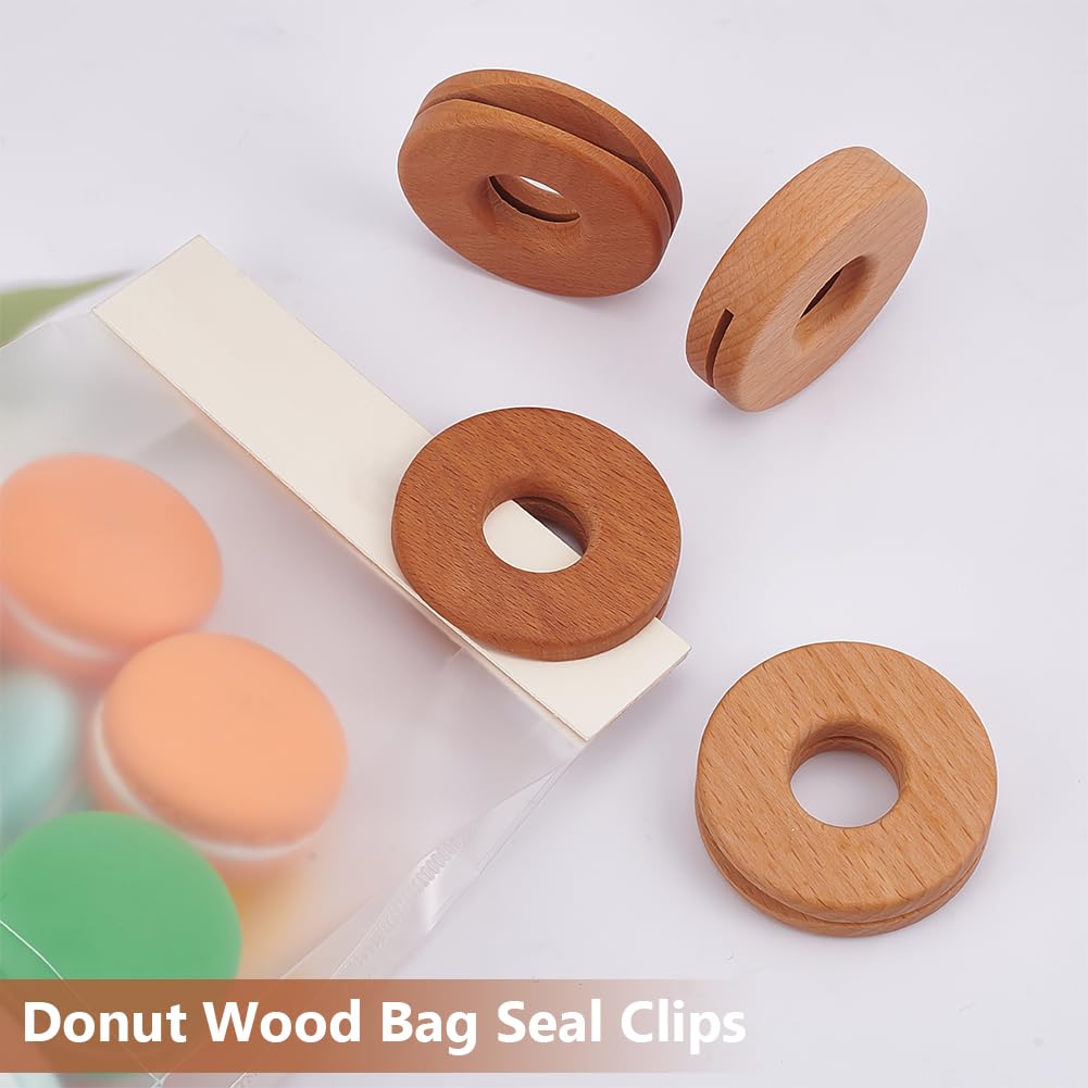 OLYCRAFT 4-Piece Beech Wood Donut Bag Clips - 2.1 Inch Dia Wooden Seal Clips for Food Storage & Snacks