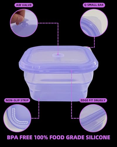 DGitaor Collapsible Silicone Food Storage Containers with BPA-Free Airtight Lids, Microwave, Dishwasher, and Freezer Safe, Stackable Foldable 4 Packs