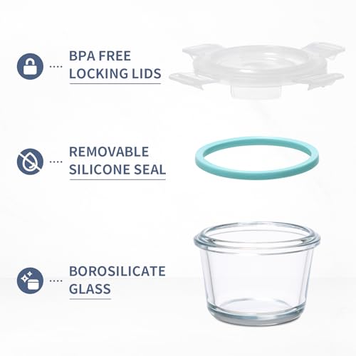 DONQQCC Small Glass Containers [12 Pack, 5oz] Reusable, Airtight, Leakproof Mini Food Storage Containers with Lids