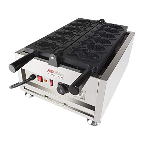ALDKitchen Fish Shaped Taiyaki Maker | Stainless Steel Professional Taiyaki Iron with Nonstick Baking Molds | Six Fish Shaped Waffles | 110V | 3kW