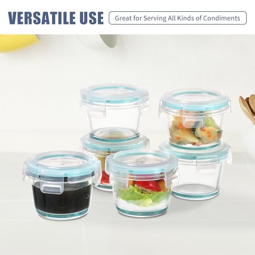 DONQQCC Small Glass Containers [12 Pack, 5oz] Reusable, Airtight, Leakproof Mini Food Storage Containers with Lids