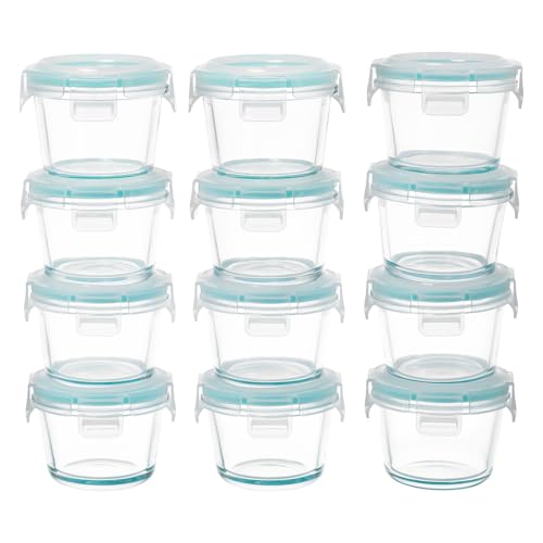 DONQQCC Small Glass Containers [12 Pack, 5oz] Reusable, Airtight, Leakproof Mini Food Storage Containers with Lids