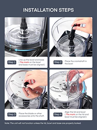 FOHERE Food Processor 12-Cup Vegetable Chopper with 3 Speeds Setting and LED light, Simple Operation for Dicing, Slicing, Shredding, Mincing, and Pureeing, 600W