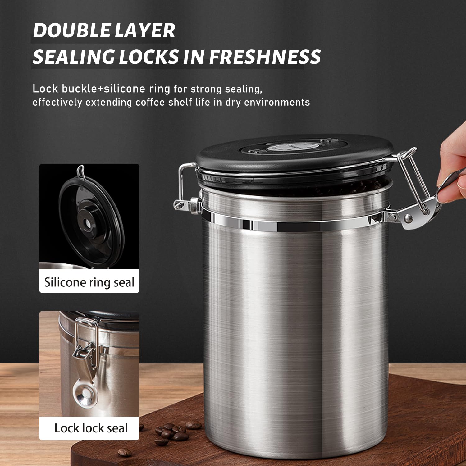 LAMLENT 2800ML Large Capacity Sealed Coffee Maker, Stainless Steel Container with Spoon, Ground Coffee, Beans and Tea, Keep Coffee Fresh,94.7OZ