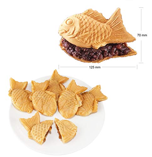 ALDKitchen Fish Shaped Taiyaki Maker | Stainless Steel Professional Taiyaki Iron with Nonstick Baking Molds | Six Fish Shaped Waffles | 110V | 3kW