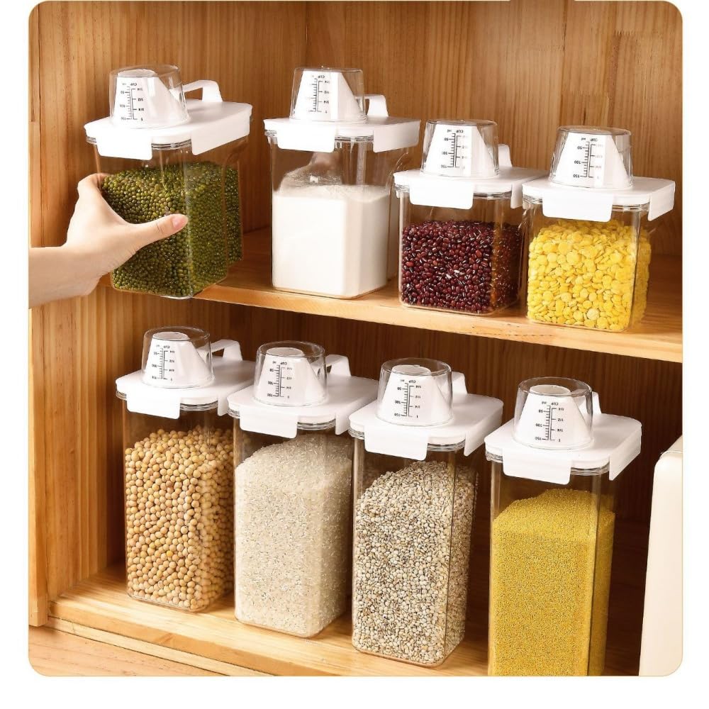 Komost Airtight Food Storage Canisters with Measuring Cup - Ideal for Cereal, Flour & Sugar | Kitchen Pantry Organization Containers, Dry Food Storage (2800ml)