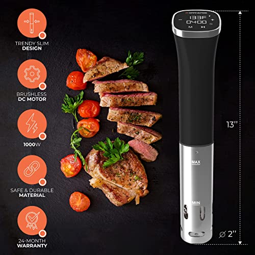 Sous Vide Cooker Starter Kit | All In One | Sous Vide Immersion Circulator Slim Design 1000W, 20 Sous Vide Reusable Vacuum Bags, Electric Pump, Sous Vide Clips, Cookbook | Special Edition