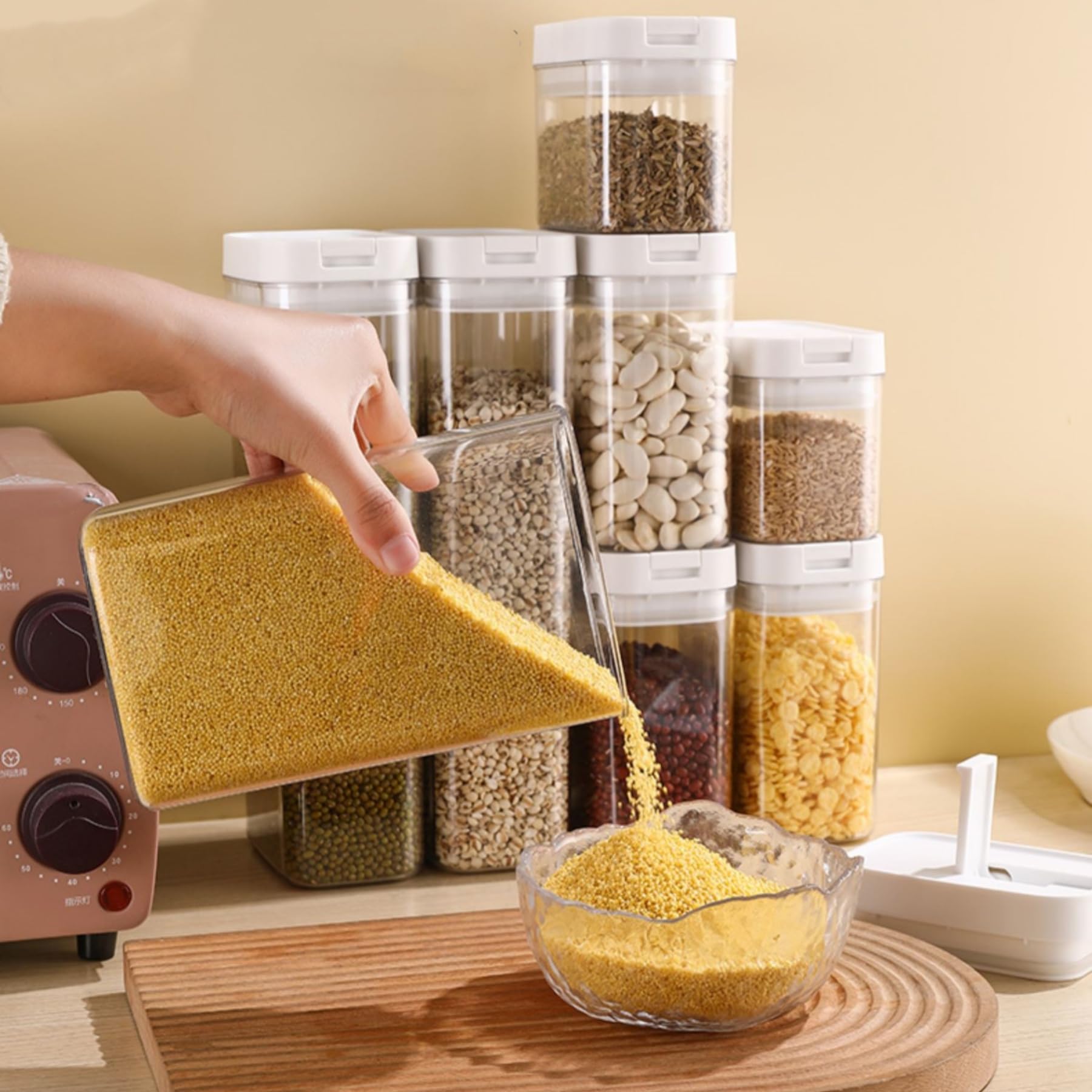 Airtight Food Storage Containers Set, 5 Pack BPA Free Plastic Cereal Containers with Easy Lock Lids, Storage Containers for Pantry Organization, Kitchen Canisters for Flour, Oats & Cereal